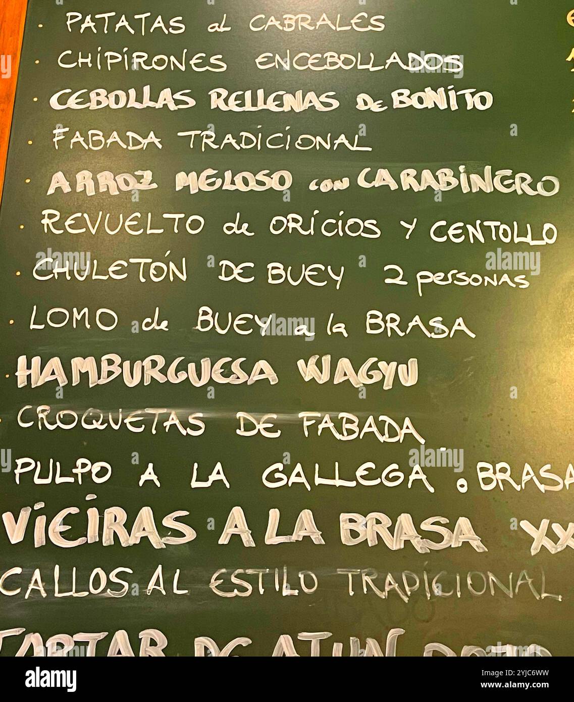 Spanish gastronomy: menu board in a tavern Stock Photo - Alamy