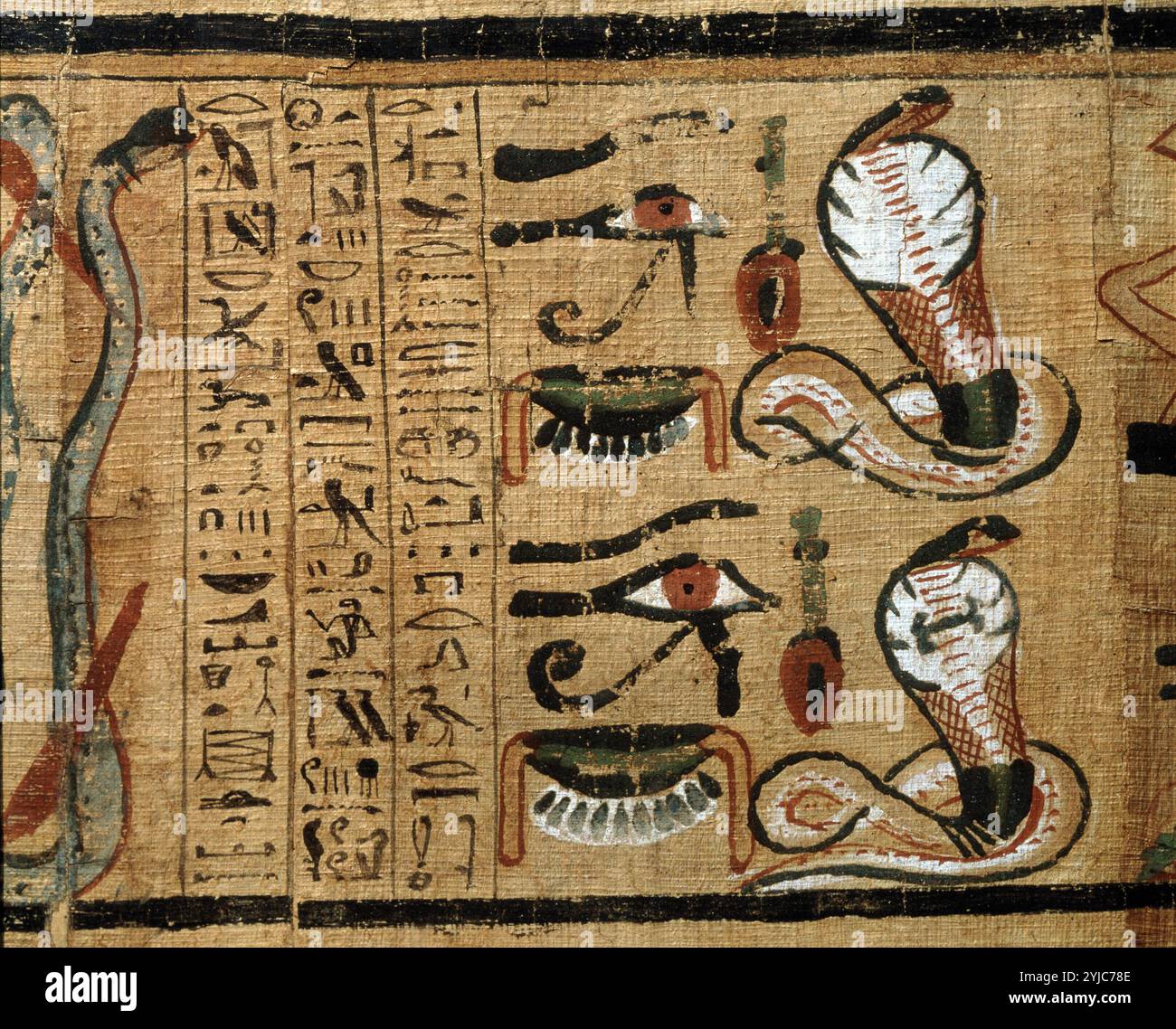 Detail from Book of Dead Heruben Papyrus 21st Dynasty with cobra uraeus ...