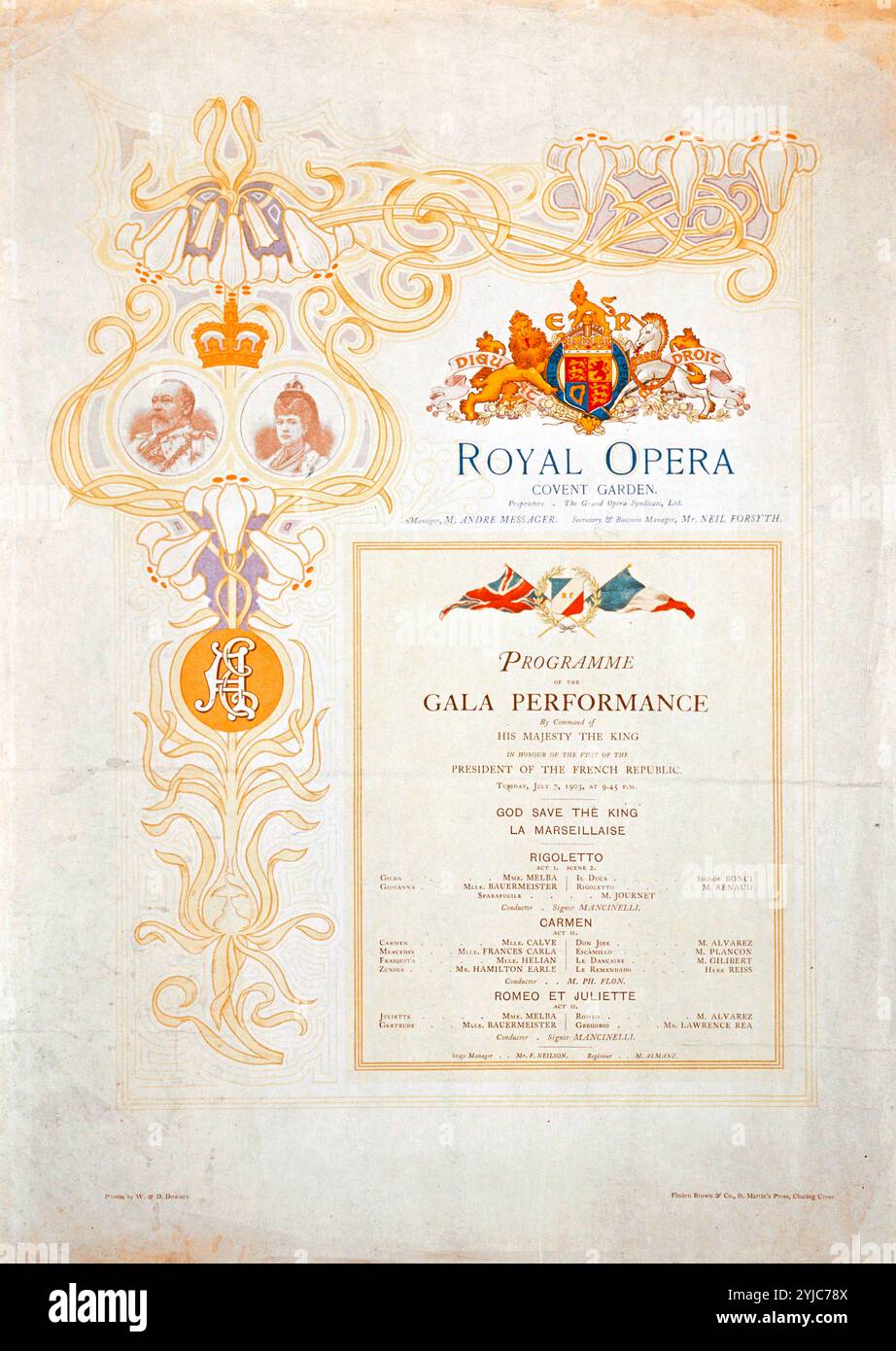 Opera programme for "Rigoletto", "Carmen" and "Romeo and Juliet Stock ...