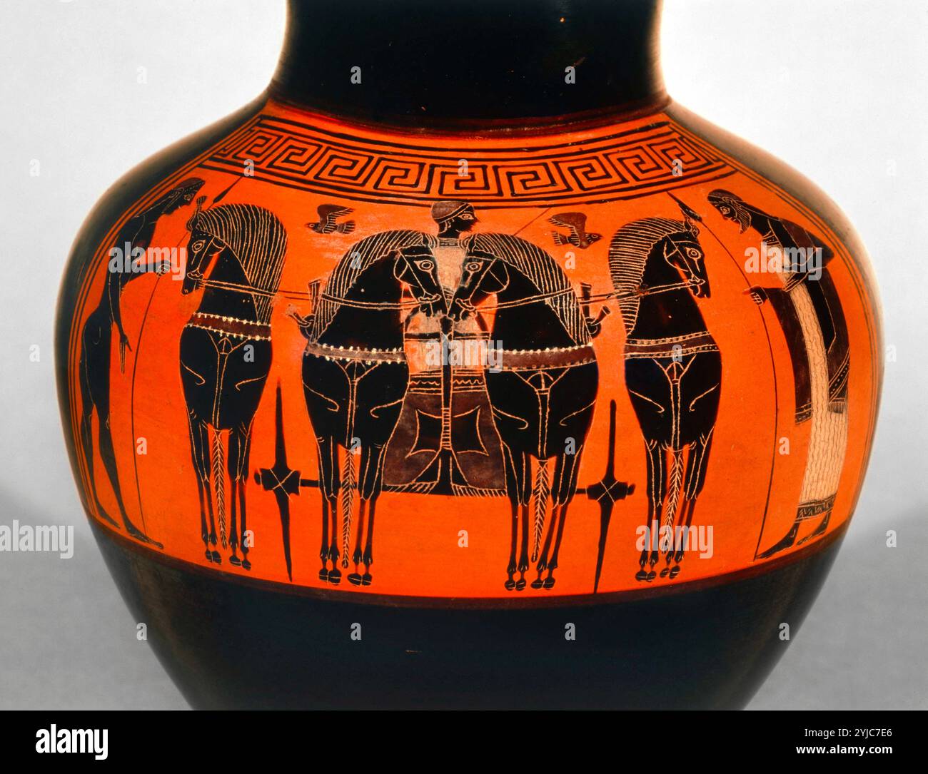 Greek black figure vase. Charioteer and horses. Museum: BRITISH MUSEUM ...