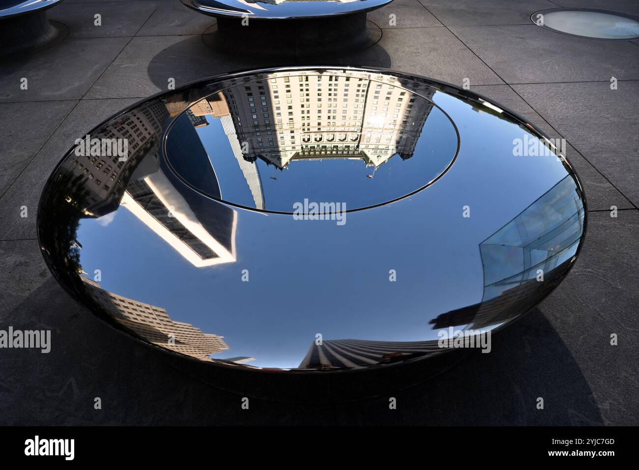 Reflection of New York City Skyline on Sculptural Art Installation ...