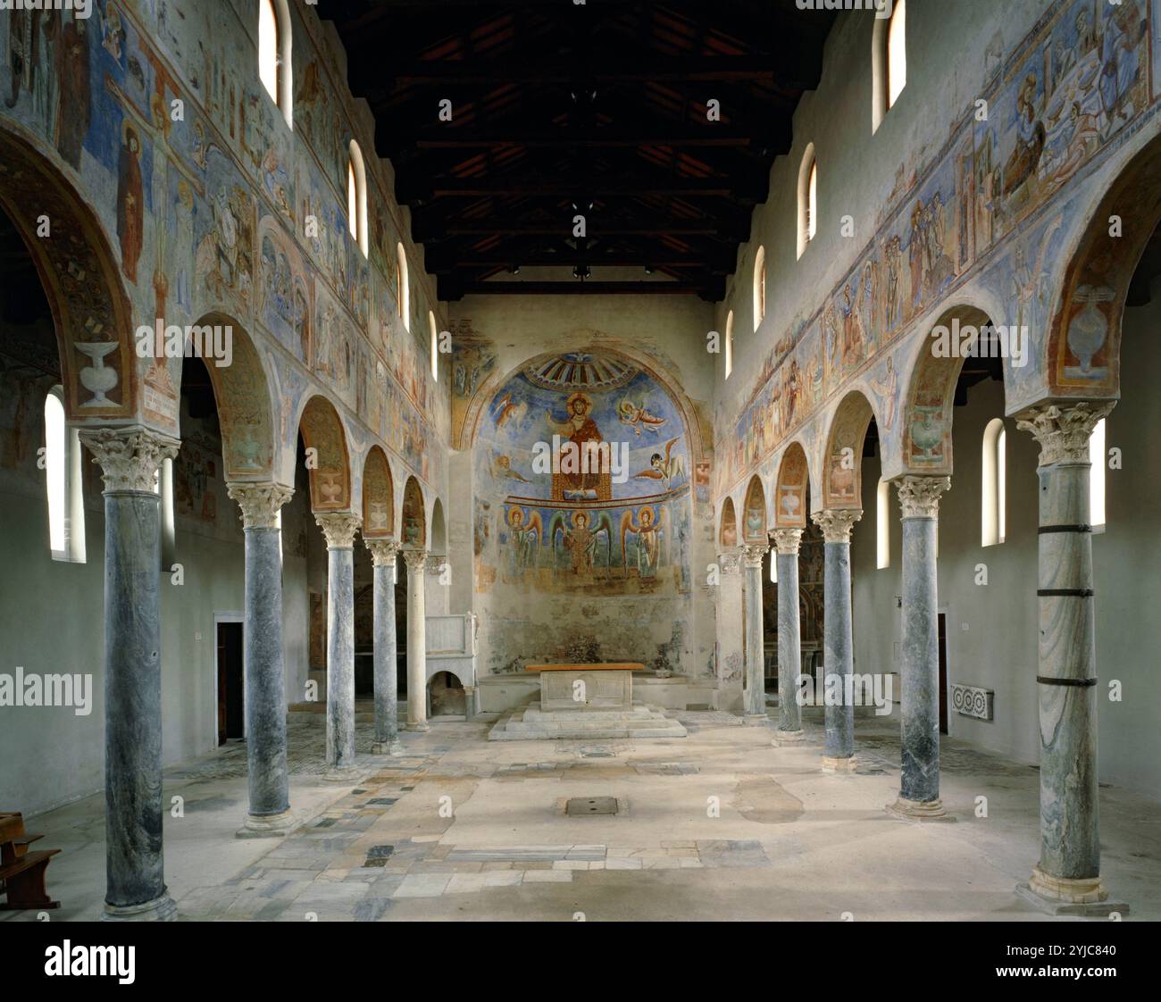Interior showing nave and altar Basilica s. Angelo in Formis Byzantine ...