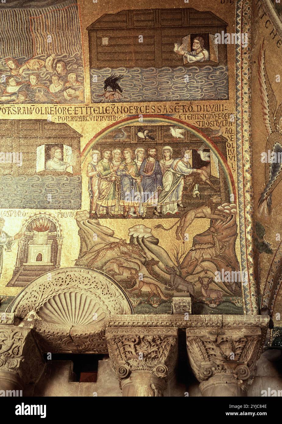 Mosaic illustrating episodes from Genesis. Noah's Ark. Museum: Museum ...