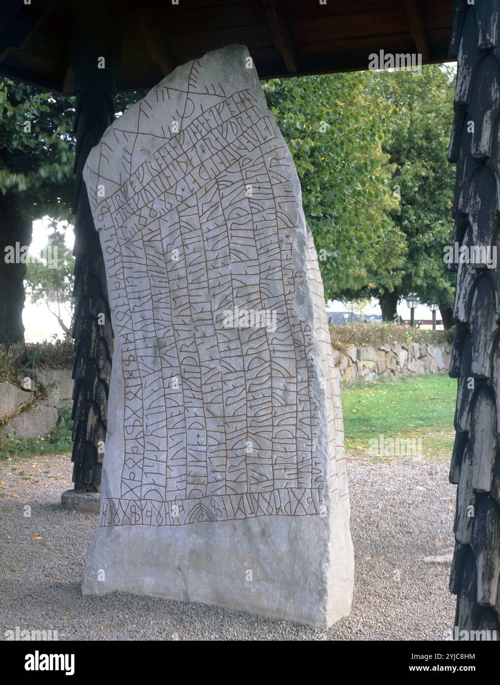 Rune stone of Rok 9th century AD by Varin for dead son Vemod with ...