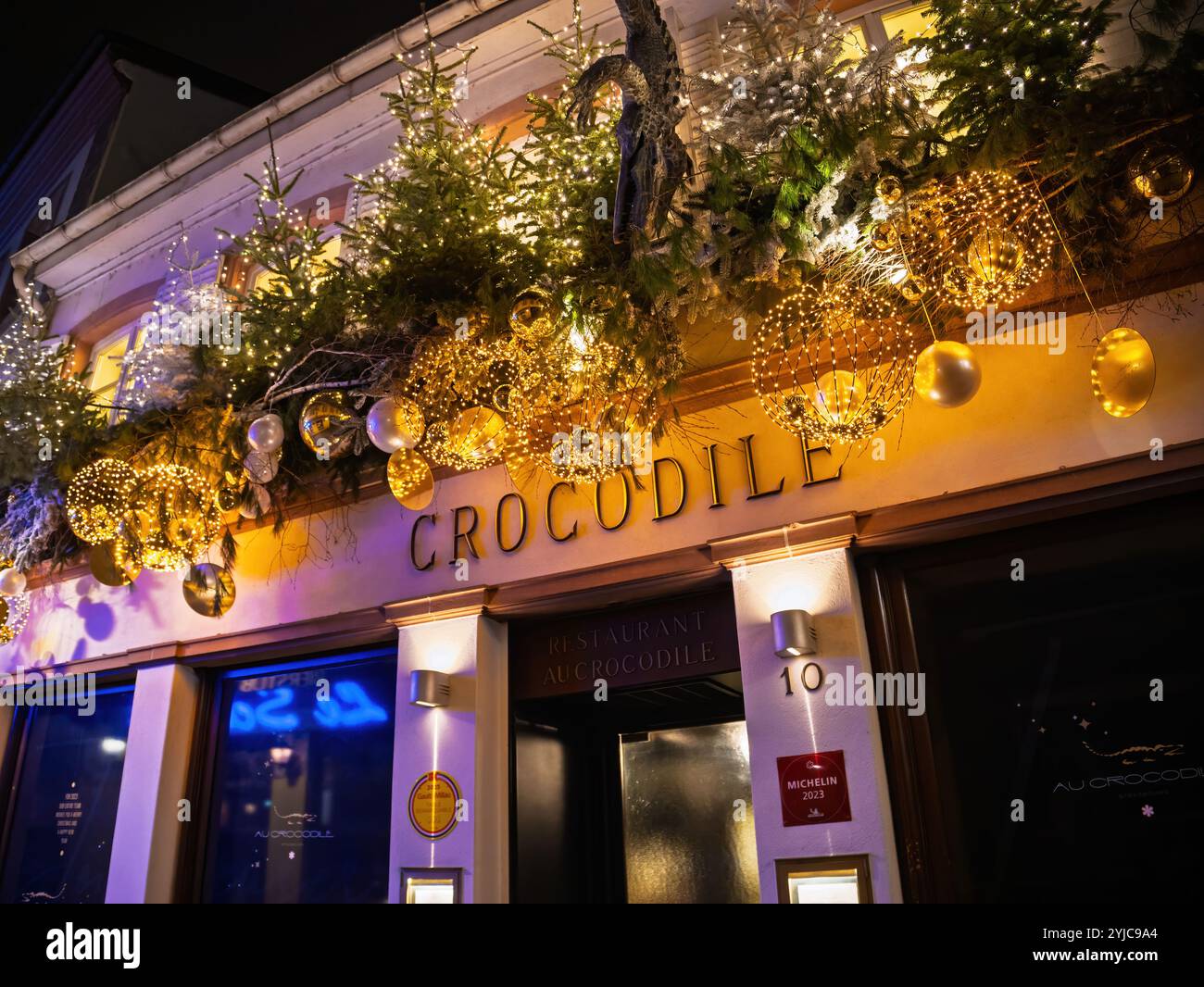 Strasbourg, France - Dec 23, 2020: Exterior of Au Crocodile restaurant ...