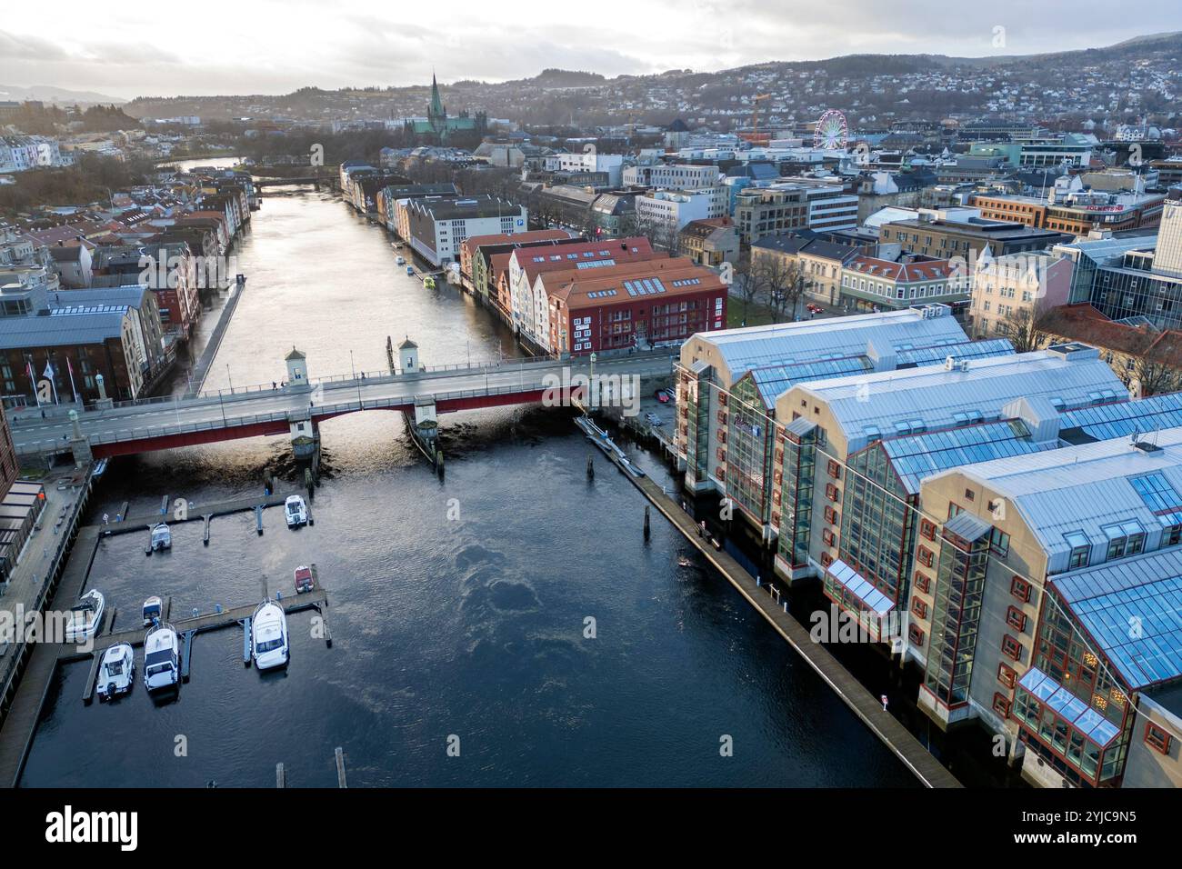Trondheim 20241113. Drone image of Nidelva, with Royal Garden ...
