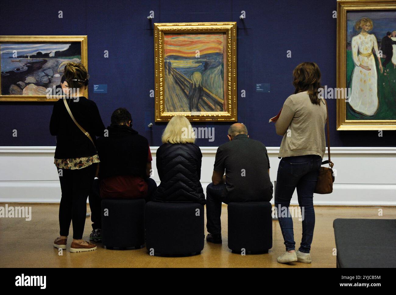 Norway. Oslo. National Gallery. Visitors contemplating The Scream, 1893 ...