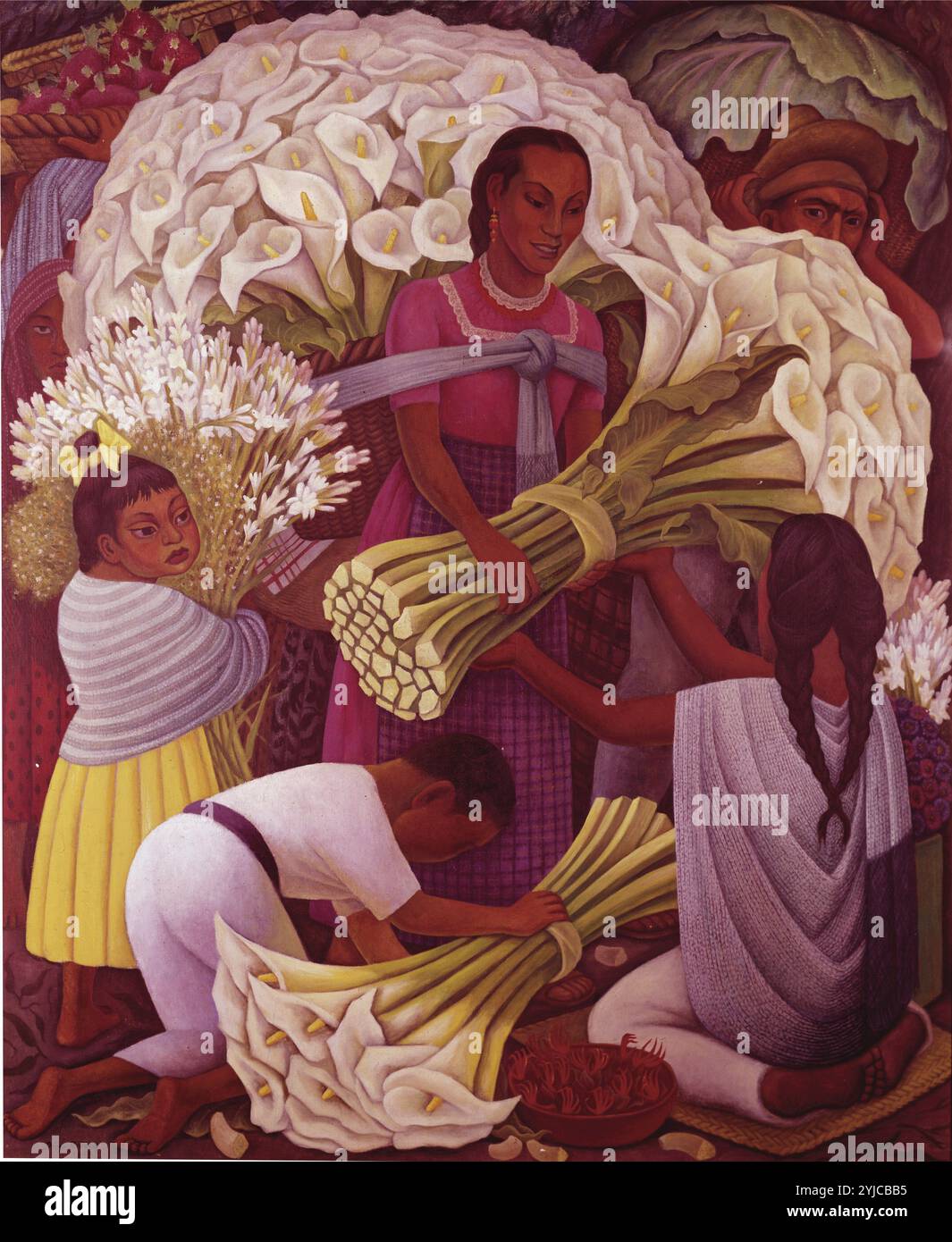 Vendedora de flores. Museum: COLECCION PARTICULAR. Author: DIEGO RIVERA Stock Photo - Alamy