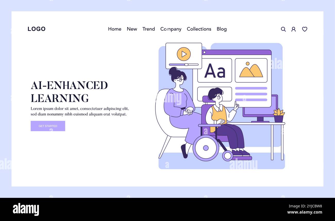 AI Learning Assistance concept. An illustration showing a person in a ...