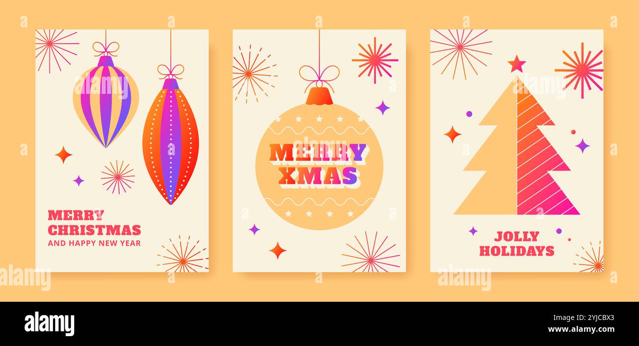 Set of Christmas posters with gradient colors. Greeting cards with ...