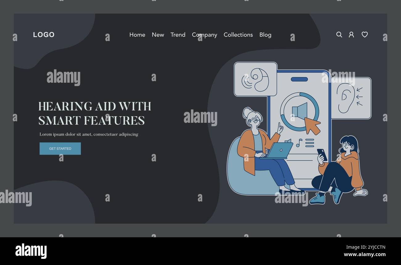 Adaptive technology concept. Elderly woman using laptop with hearing ...