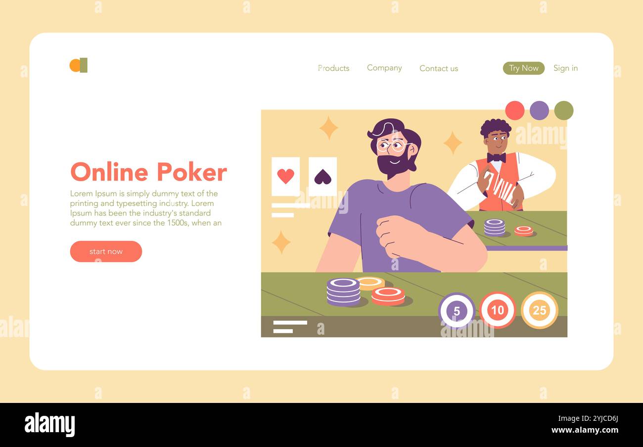 Online Poker concept. A lively digital poker table scene with a player ...