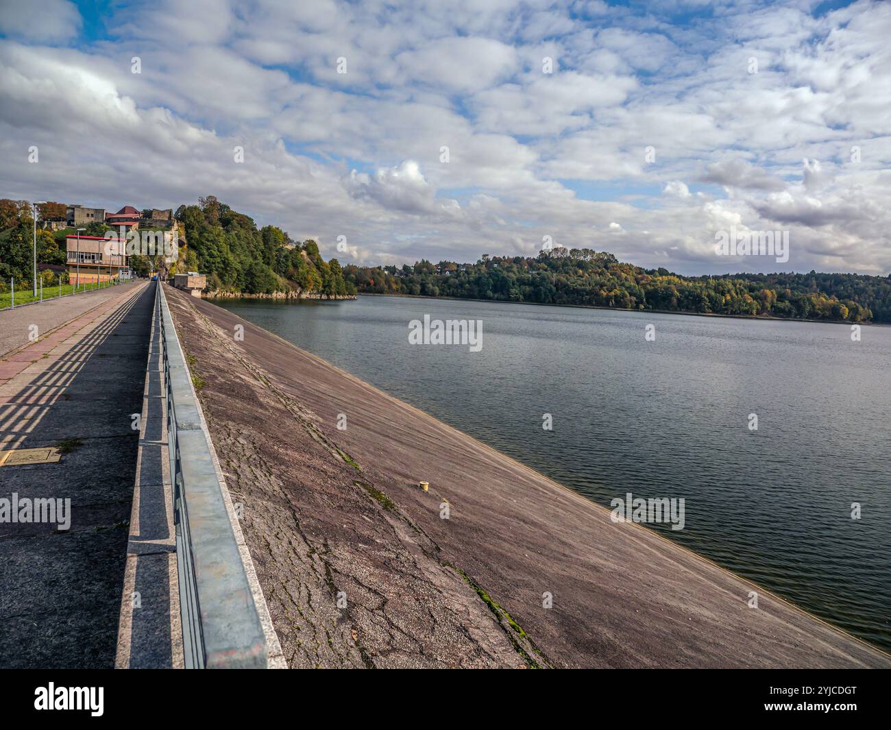 A view of Lake Dobczyce with concrete dam embankment, Poland Stock ...