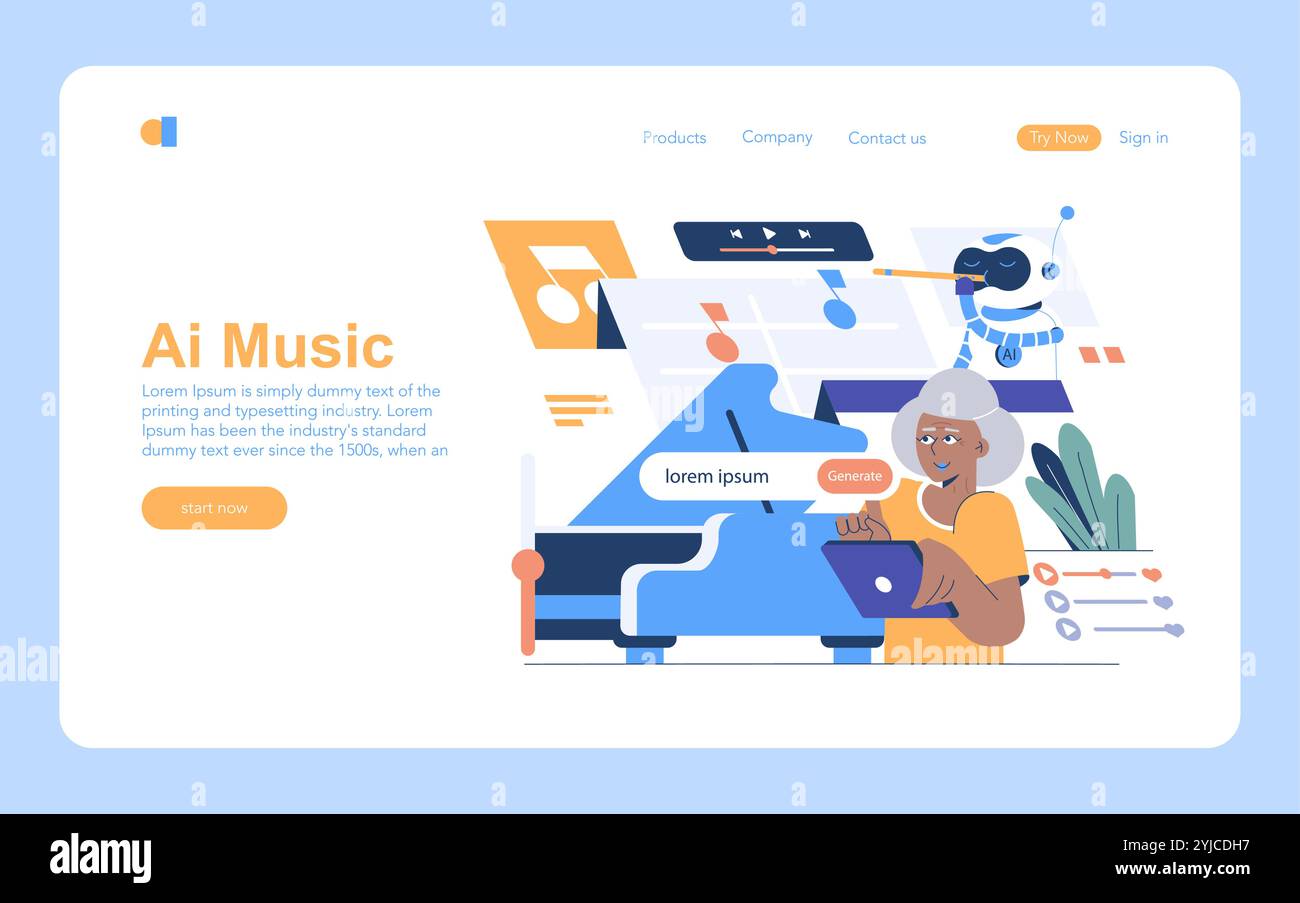 AI Music concept illustration. A person interacts with an AI robot ...