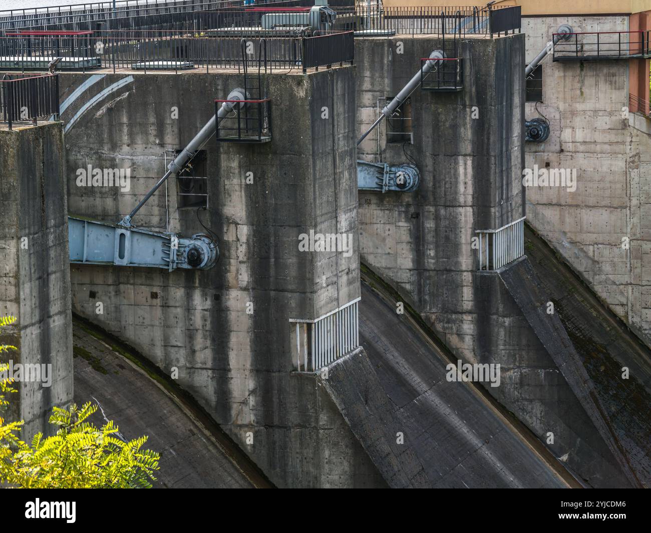 Detailed view of a concrete dam showing its structural designs and ...