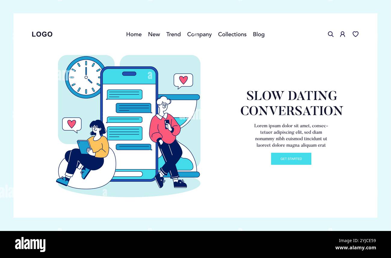 Online dating concept. Two people engage in thoughtful messaging over a dating app, promoting ...