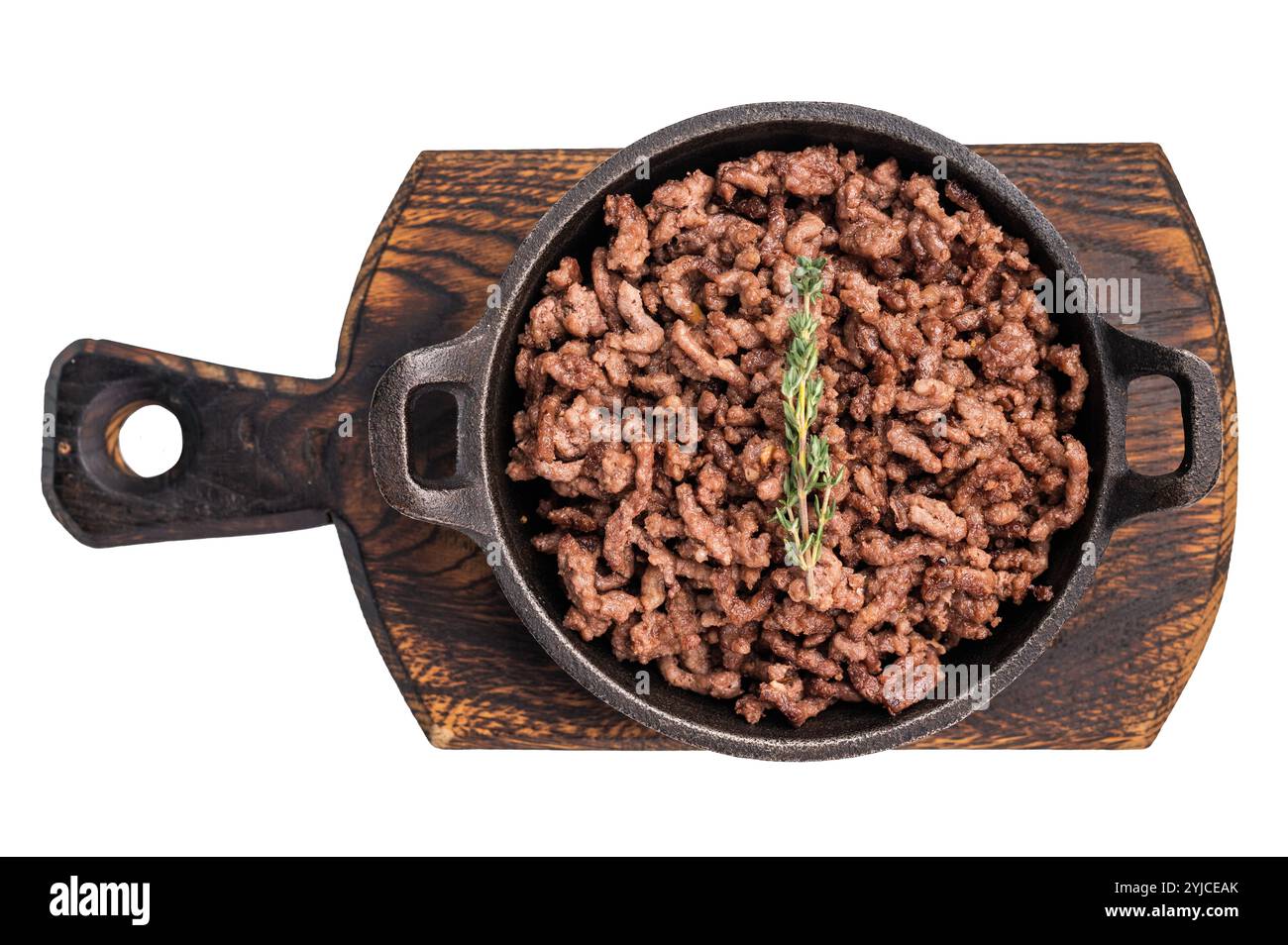 Fried ground beef and pork meat, fresh cooked mince in a skillet ...