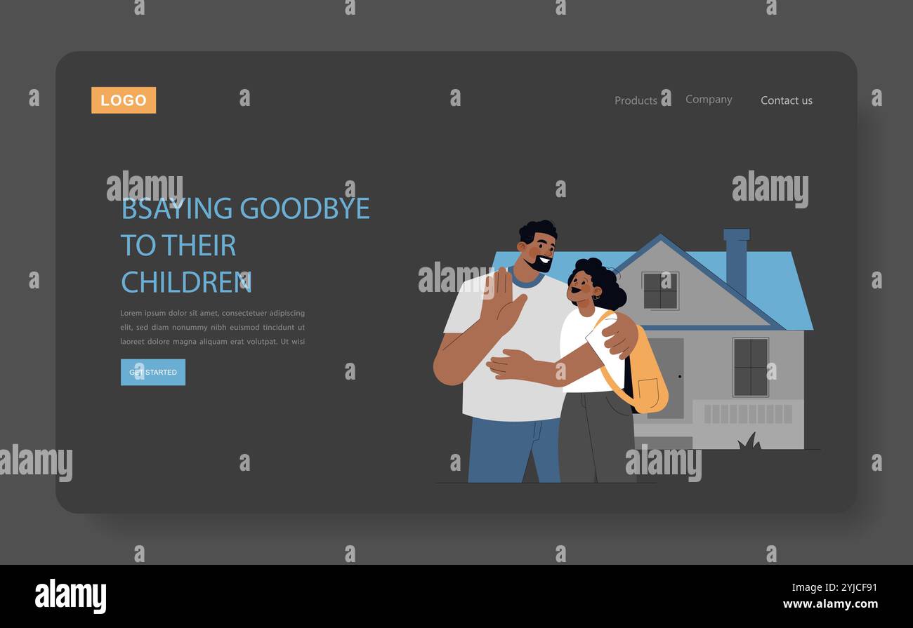 Parents Goodbye Scene concept. A couple waving farewell outside their ...