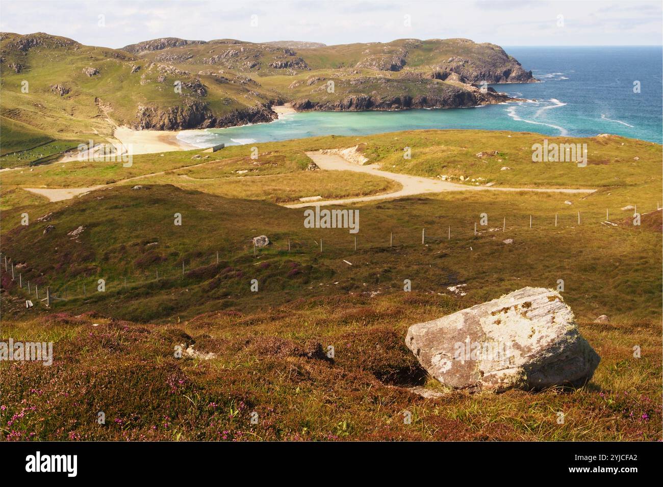 Looking down onto Dalmore beach from the cliff pathswith the Atlantic ...