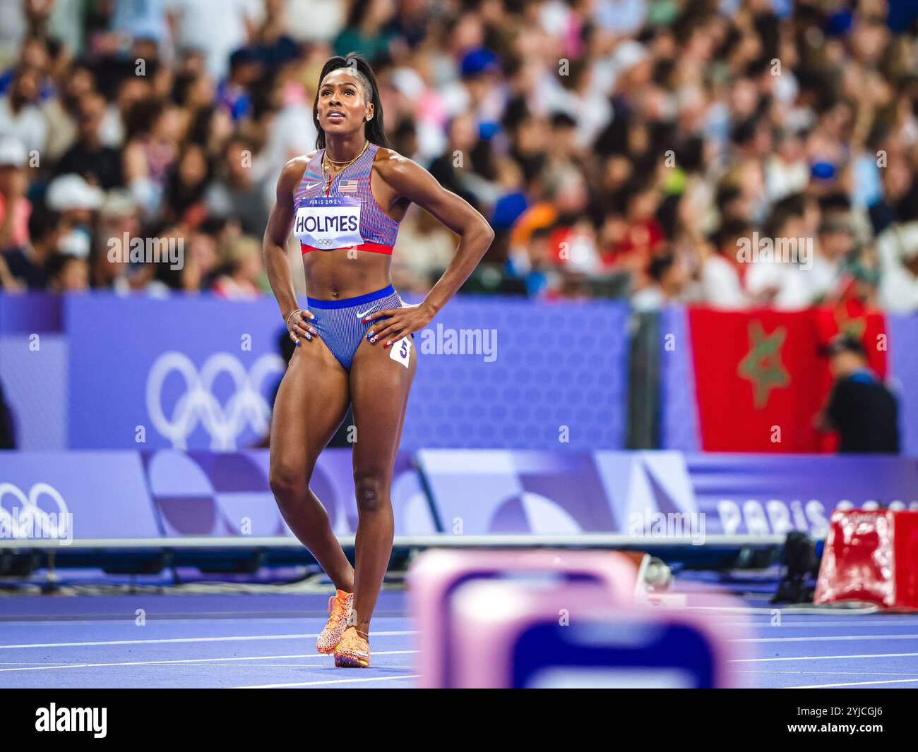 Alexis Holmes participating in the 400 meters at the Paris 2024 Olympic ...