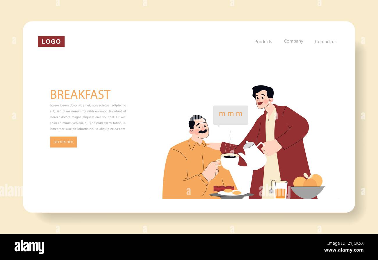 Morning routine concept. Two characters enjoy a cozy home breakfast ...