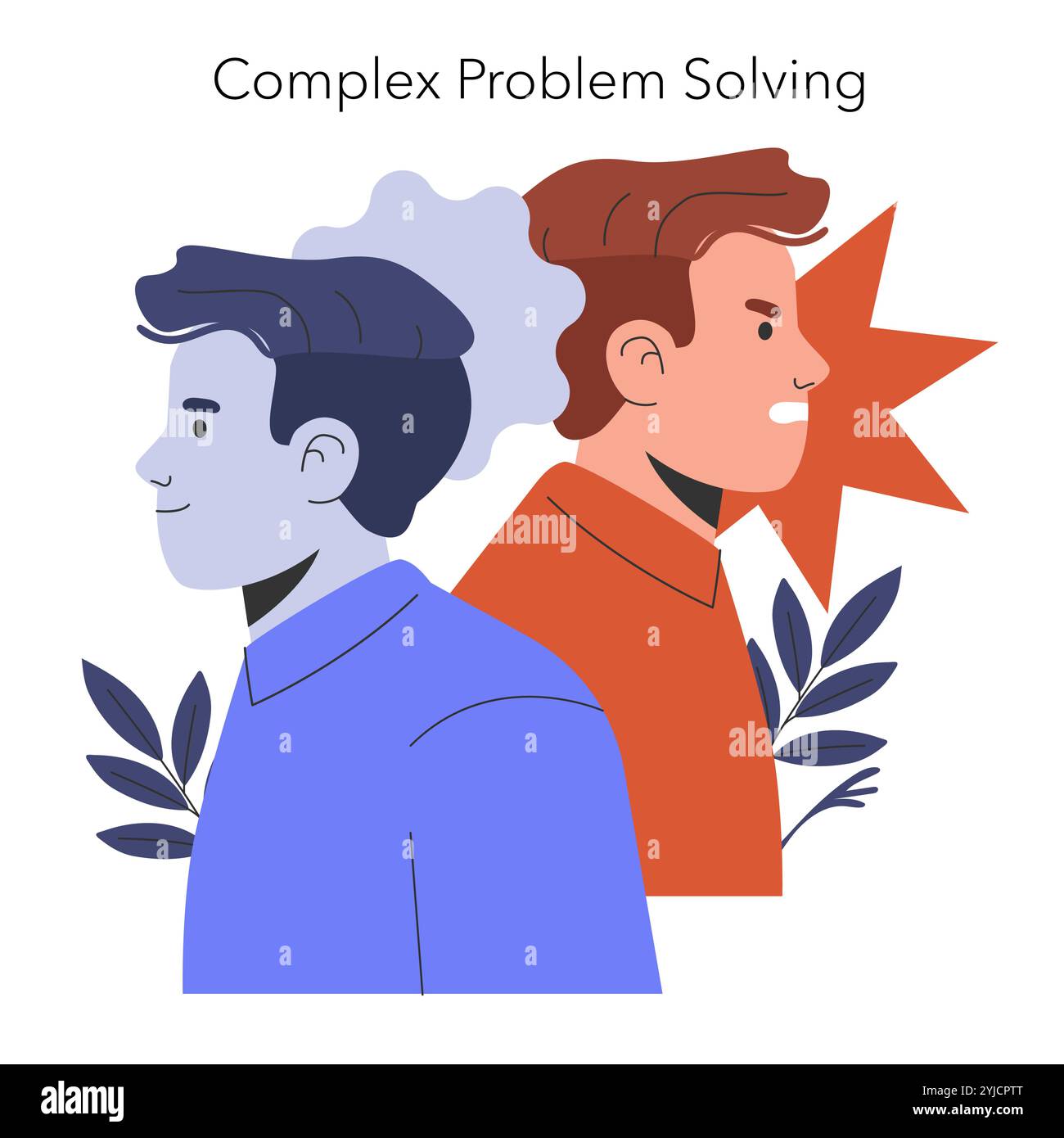 Cognitive Bias concept. Two profiles representing different thought processes in problem-solving ...