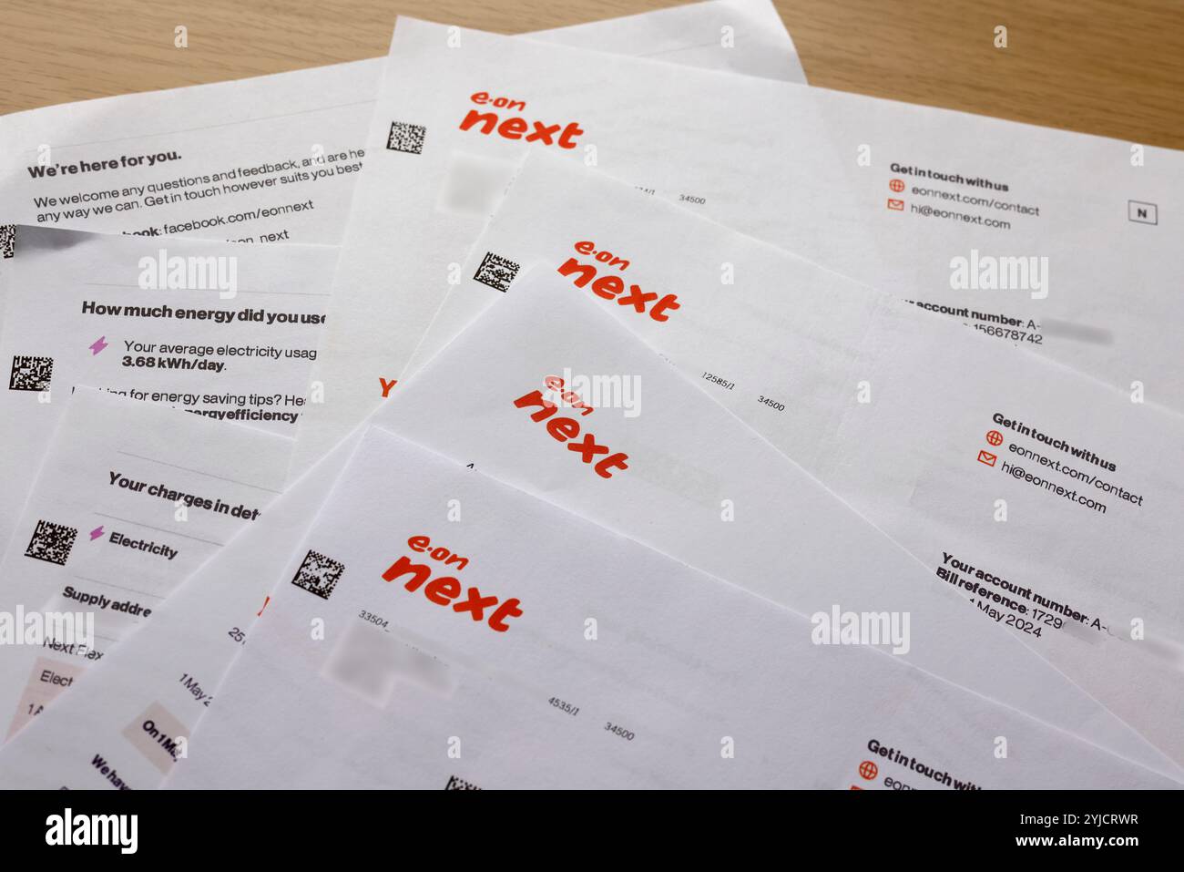 A selection of EON Next electricity bills, private details redacted ...