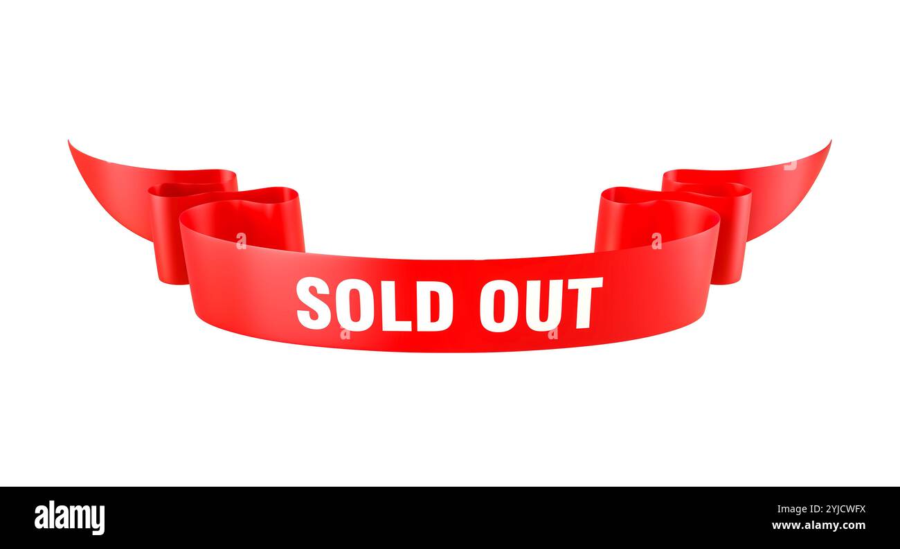 Waving red ribbon with sold out message on transparent background Stock ...