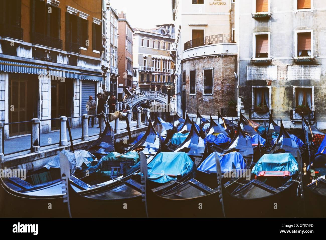 Venetian gondola park on the Rio Orseolo o del Coval, Bacino, with the ...
