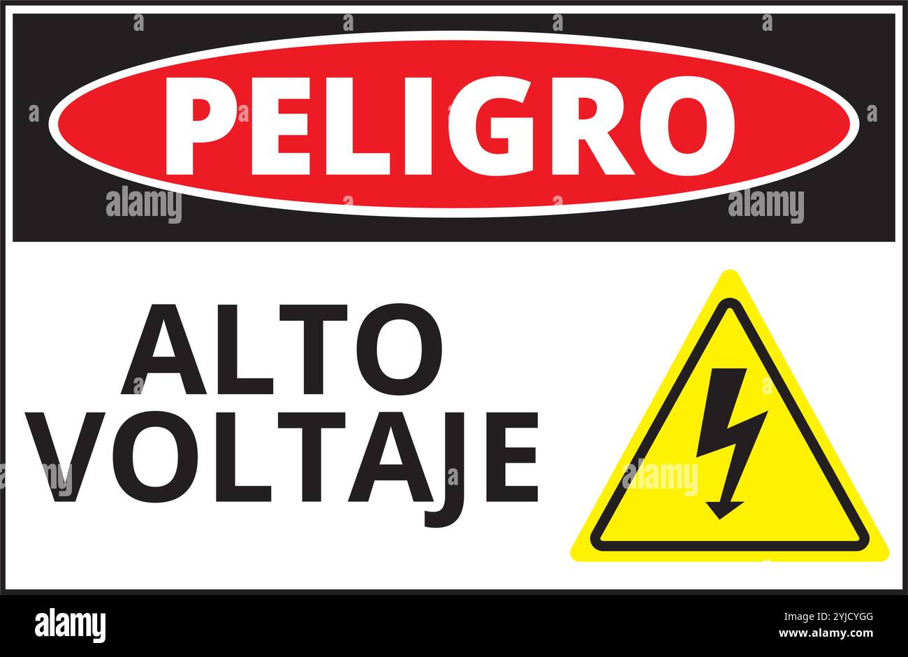 Peligro alto voltaje sign on a white background (trad. Danger high ...