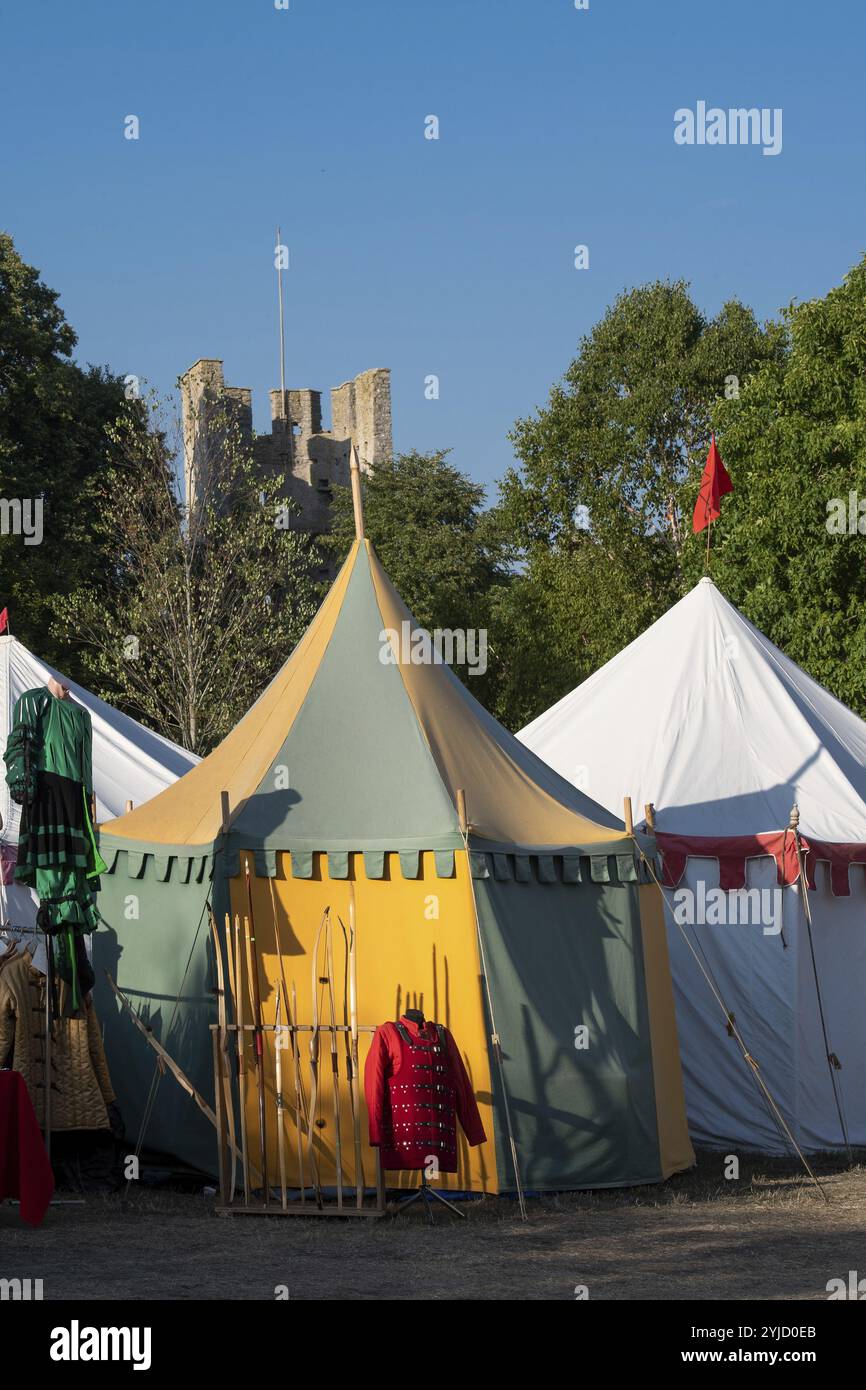 Colourful round tents, medieval market, medieval week, fortified ...