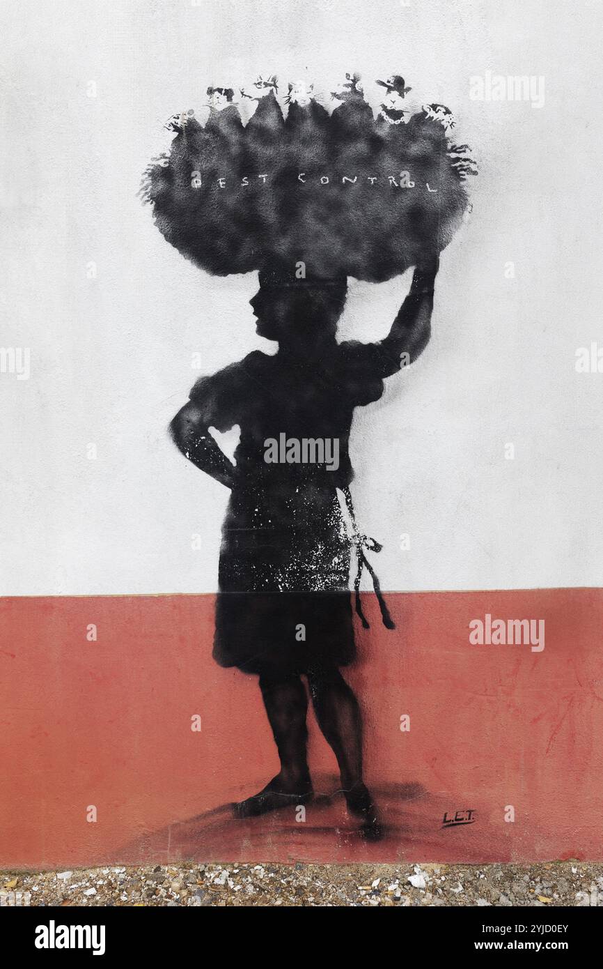 Black woman carrying nest with rats on her head, Pest Control, ironic ...