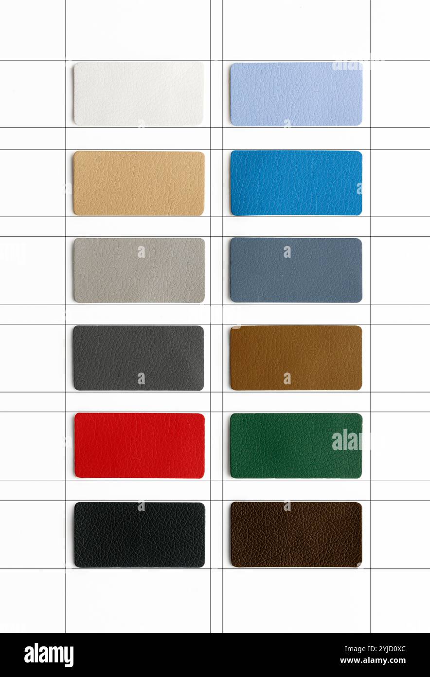Detail of a table for leather essence and color samples Stock Photo - Alamy
