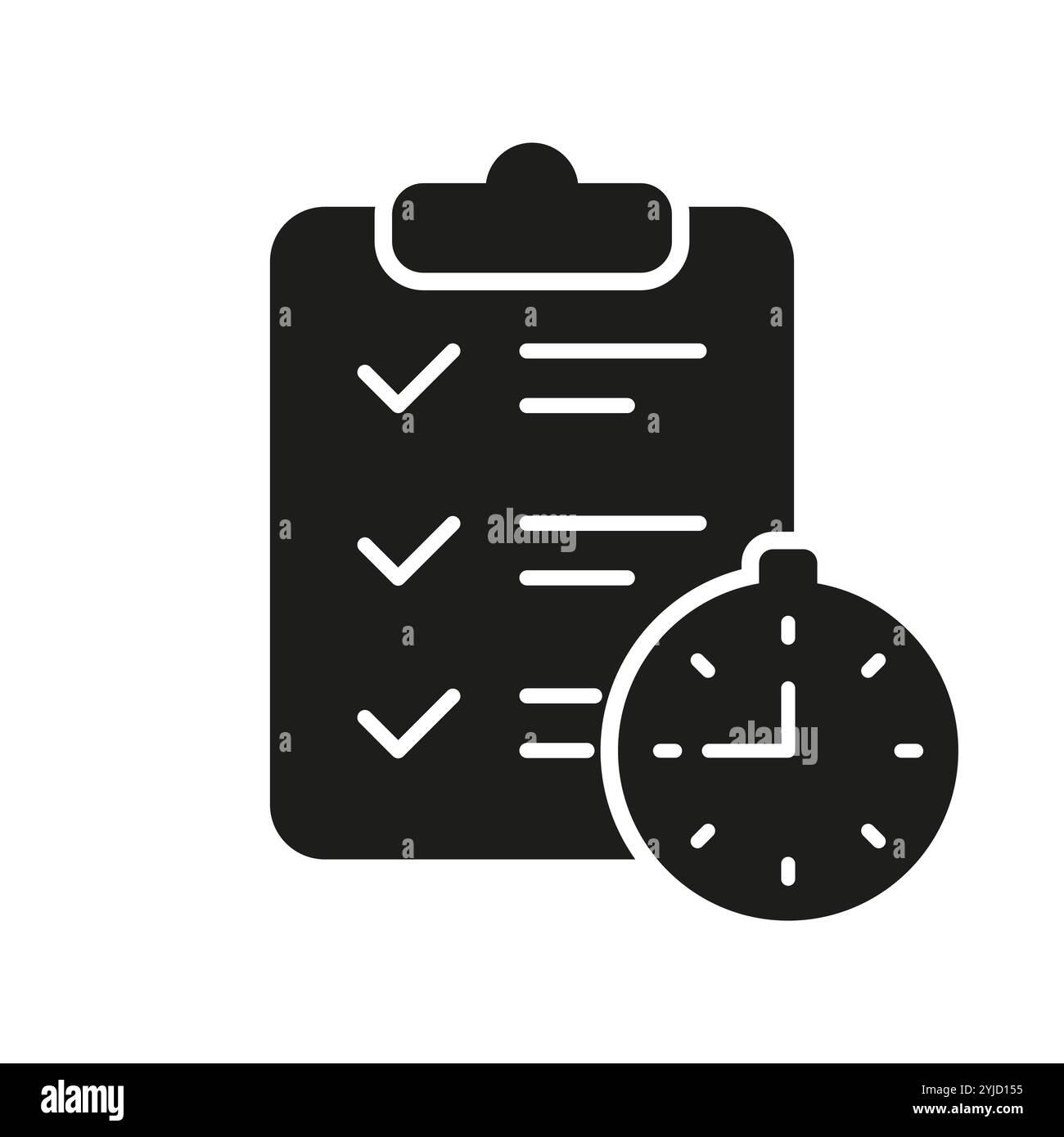 Time Management Silhouette Icon. Checklist On Clipboard And Stopwatch ...
