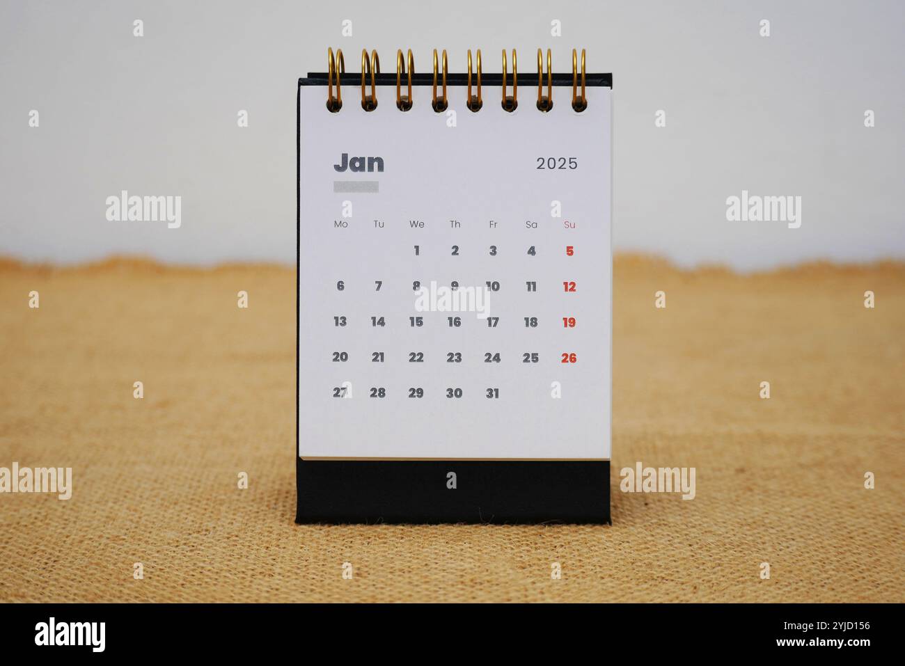 Month of January 2025 calendar on burlap background Stock Photo - Alamy