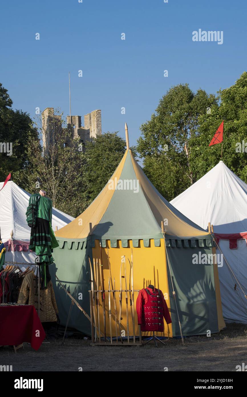 Colourful round tents, medieval market, medieval week, fortified ...