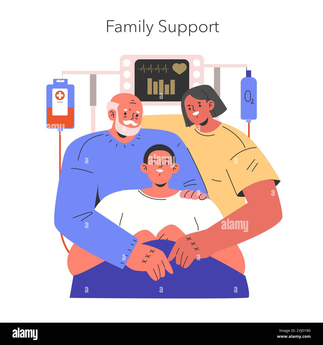 Family Support concept. Relatives comforting a patient in a hospital ...