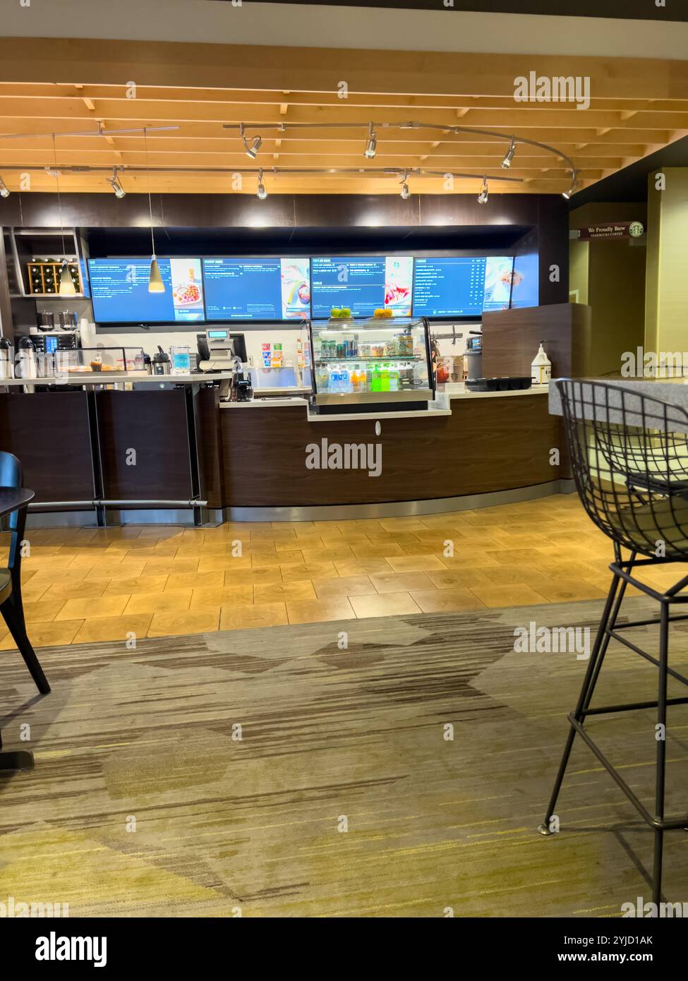 Modern Breakfast Area in Marriott Hotel with Digital Menu Displays ...