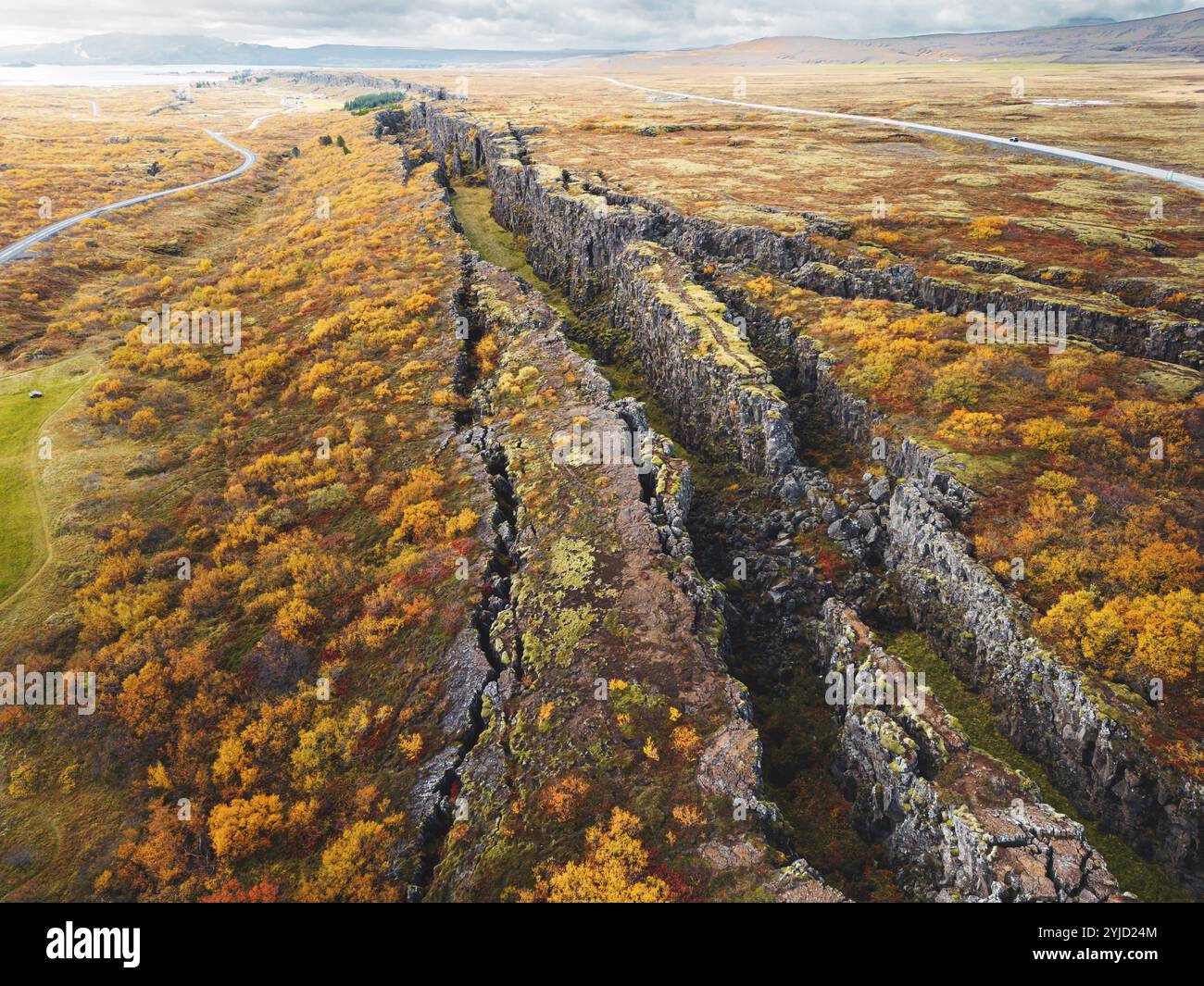 Aerial view of Thingvellir National Park, famous area in Iceland right ...