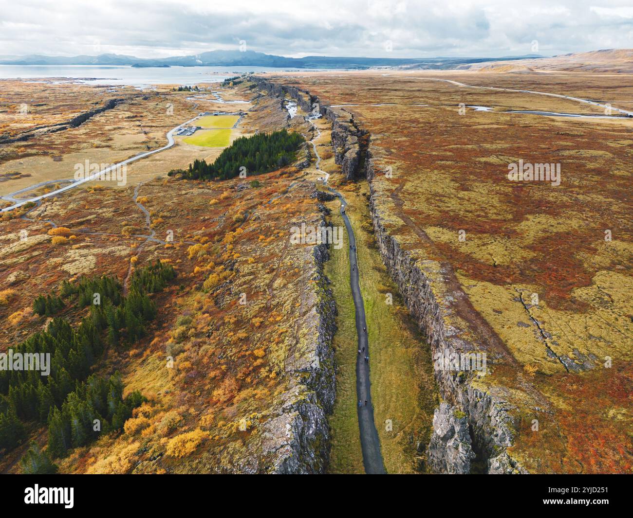 Aerial view of Thingvellir National Park, famous area in Iceland right ...