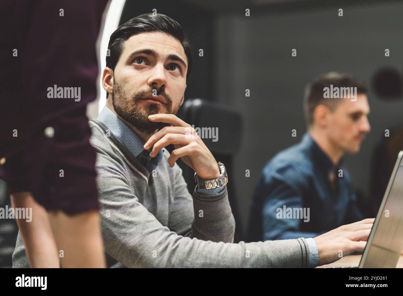 Start up company, young caucasian business people at work ...