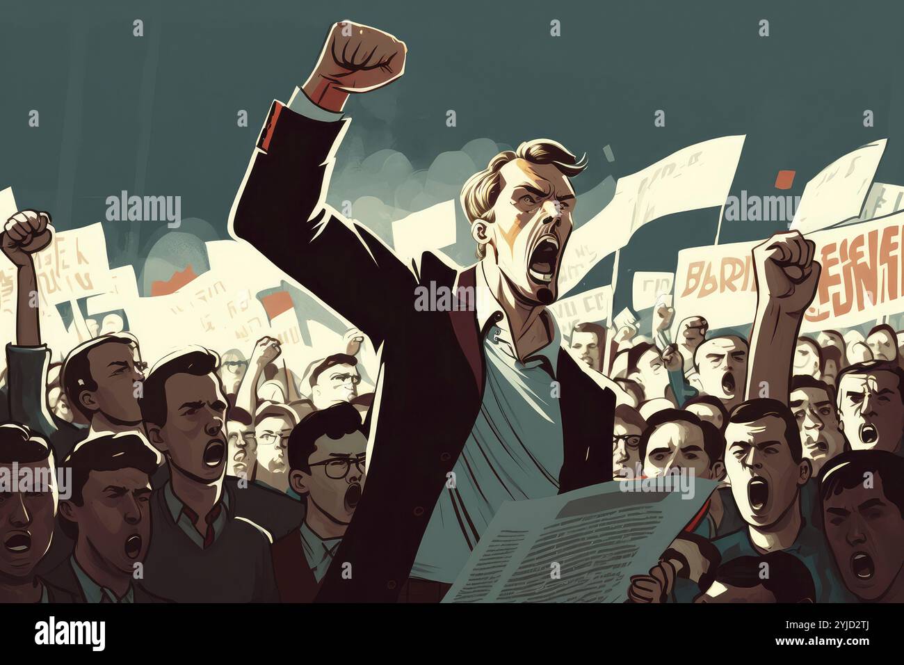 Crowd of People with their hands and fist raised in the air ...