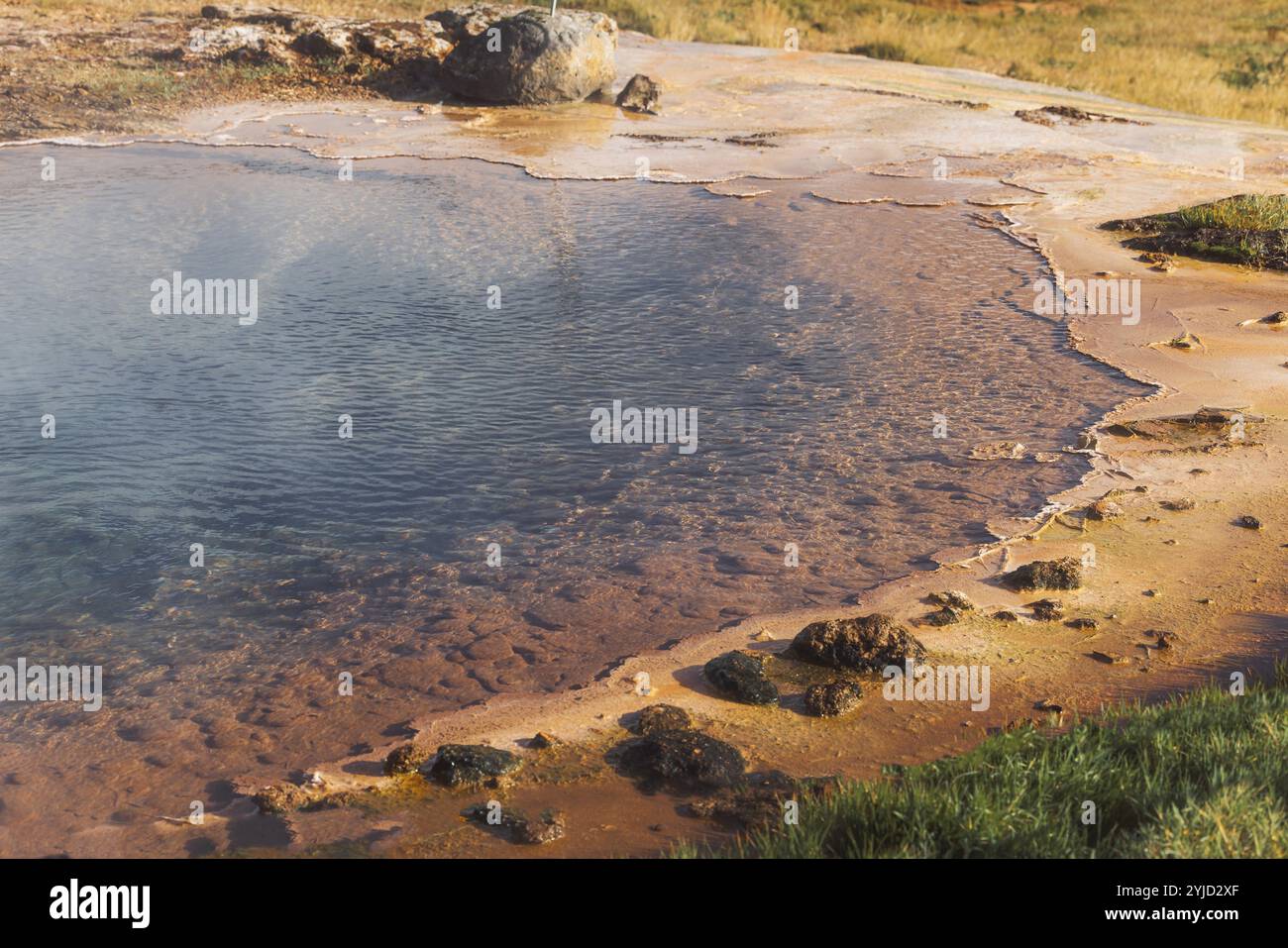 Geyser hot spring in Iceland. No people around. Hot water natural ...