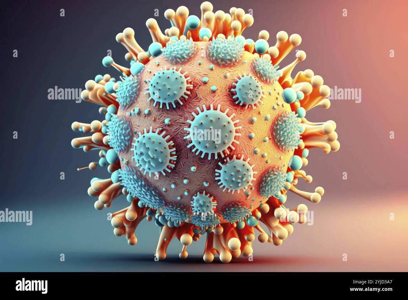 Virus cell under magnification, covid 19, illustration, 3d render ...
