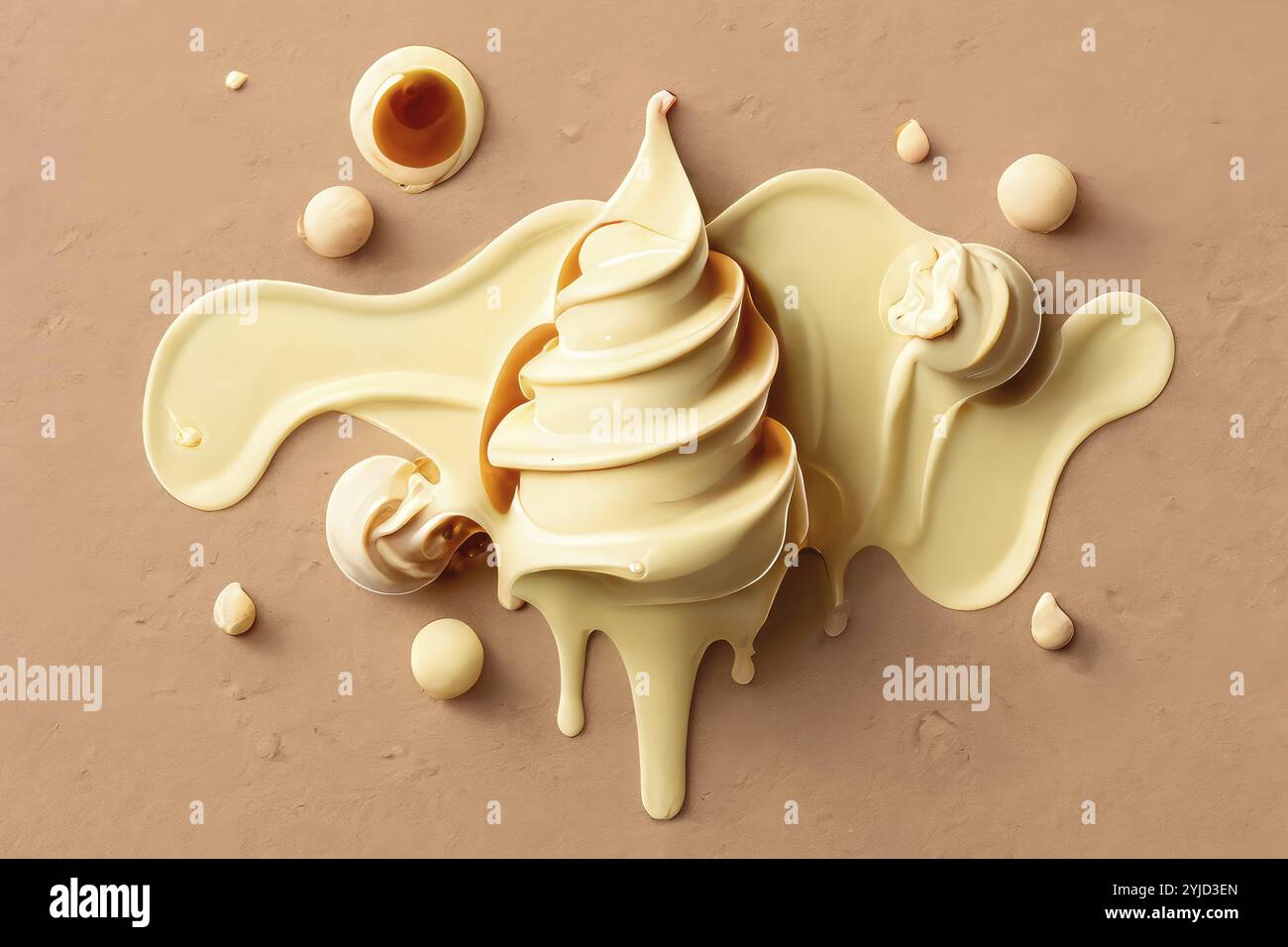 Illustration 3d render of melting summer ice cream in a cone on a ...