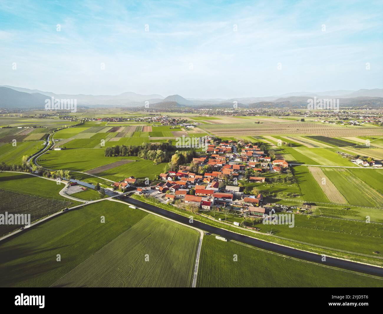 Drone stills of suburban areas outside the city in the country side on ...