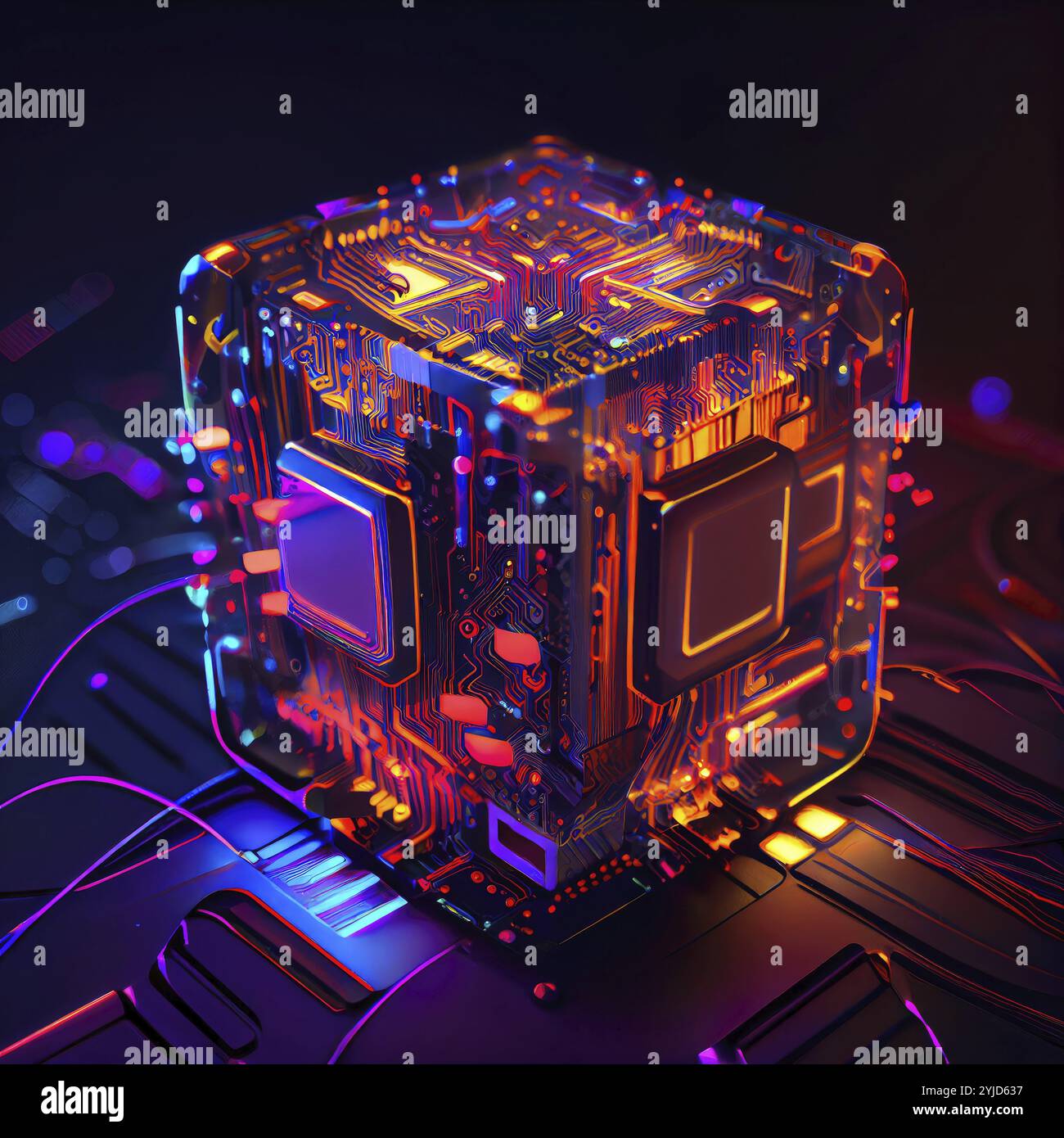 3D render of quantum computer, mechanics, quantum physics, technology ...