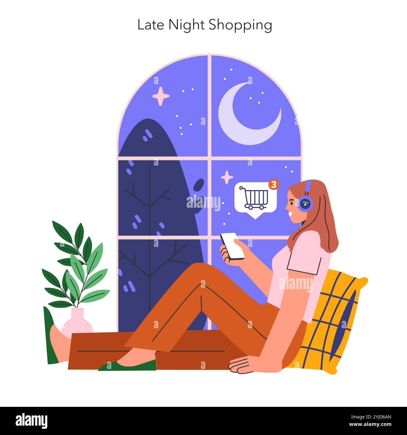 Cyber Monday concept. Woman enjoys online shopping at home under the ...