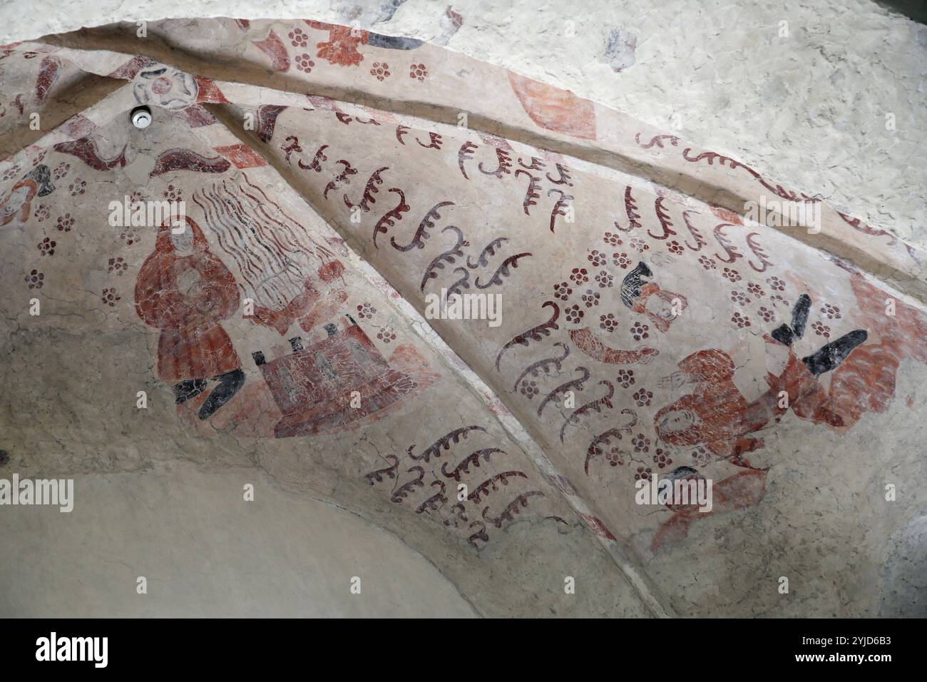 St. Peter's Church, Siuntio, Finland. South aisle 2nd vault detail of medieval wall paintings ...