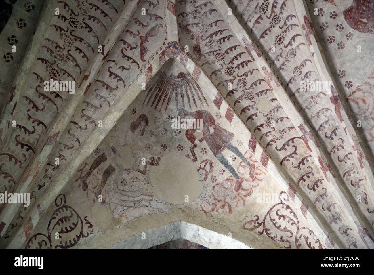 St. Peter's Church, Siuntio, Finland. Detail of medieval wall paintings ...